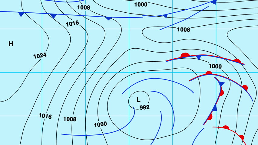 Animated Weather Forecast Map With Isobars, Cold And Warm Fronts, High ...