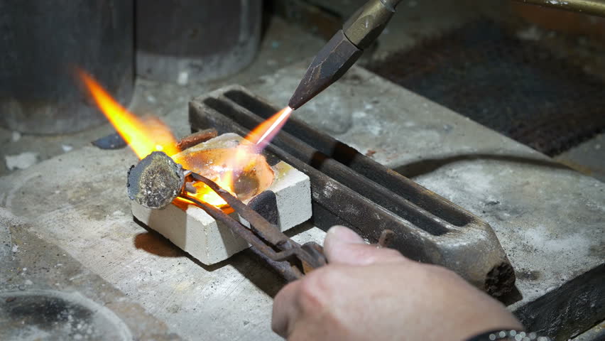 Goldsmith Melting Metal: Silver, Gold, Gas Torch Stock Footage Video ...