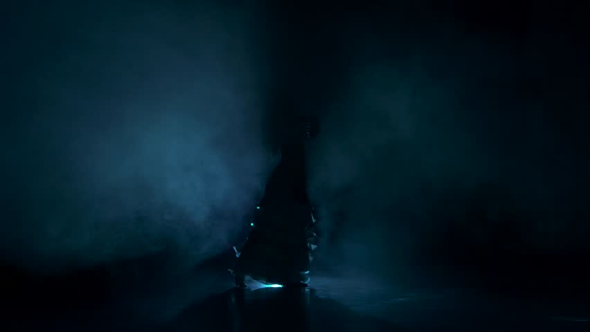 Exotic Belly Dancer Girl Go On Dance In Dark, Shadow, Smoke, Silhouette ...