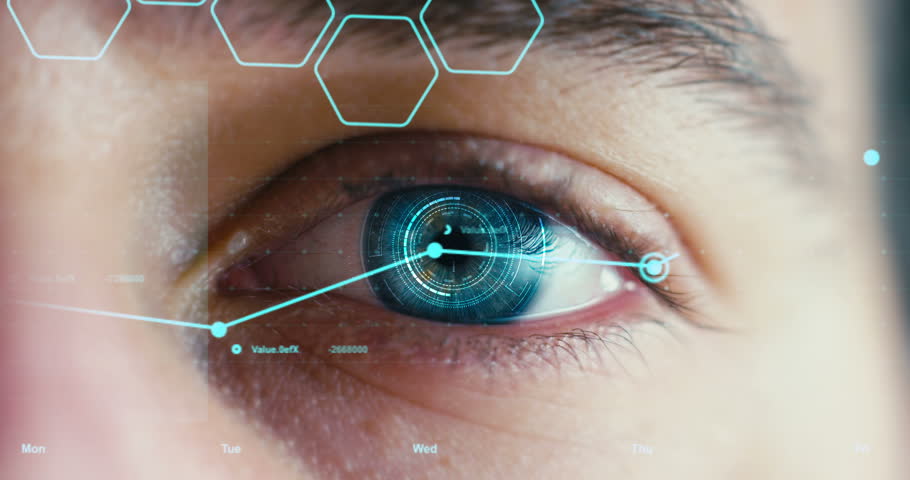 Eye With Digital Scrolling On Iris. Loop. Stock Footage Video 1906993 ...