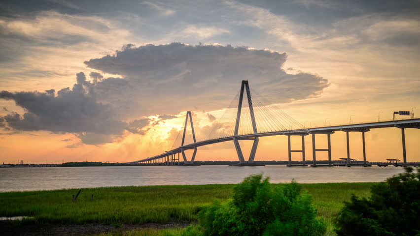 Charleston, South Carolina, USA At Arthur Ravenel Jr. Bridge. Stock ...