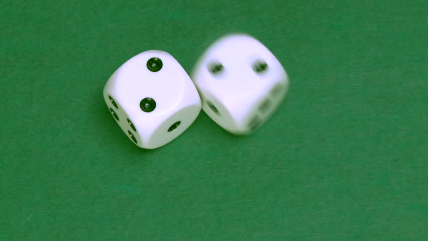 Double Two Is Rolled With Two White Dice In Slow Motion On A Green ...