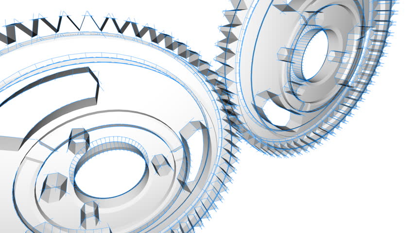 Wireframe X-ray Look - 3D Animation Of Gears Turning. Seamless Looping ...