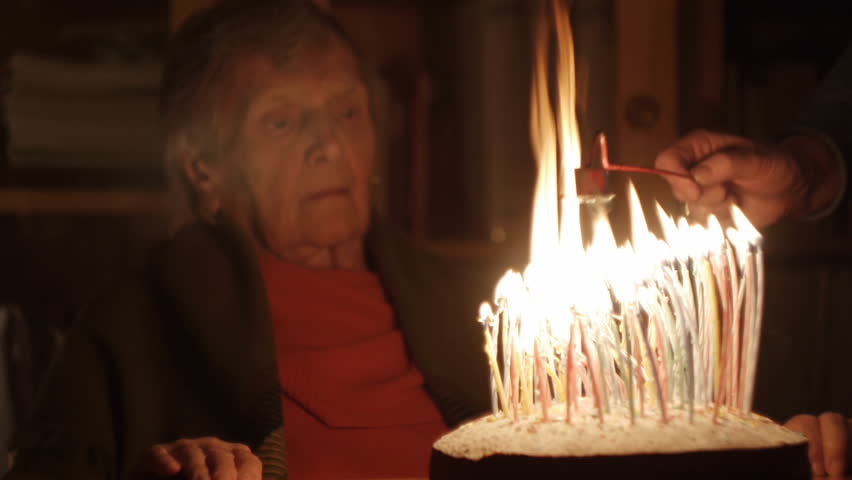 Happy Hundred Years Old Lady Blows 100 Candles In A Rush On A Birthday ...