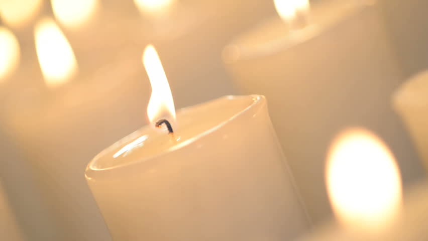 Close Shot Of A White Candle Burning With Bright Flame. Stock Footage ...