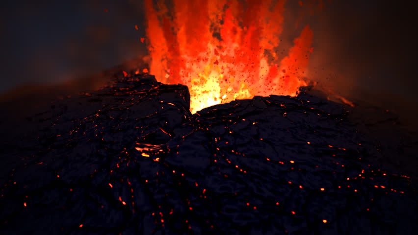Extreme Close Up Of Spectacular Eruption CG Volcano. Stock Footage ...