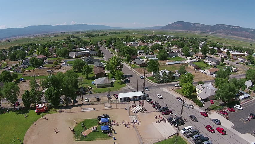 MORONI, UTAH - 4 JUL 2014: Aerial Flight Over Rural Community Annual ...