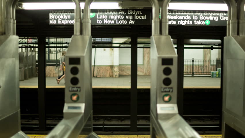 NEW YORK - JULY 17, 2014: MTA Subway Station Turnstiles In Manhattan ...