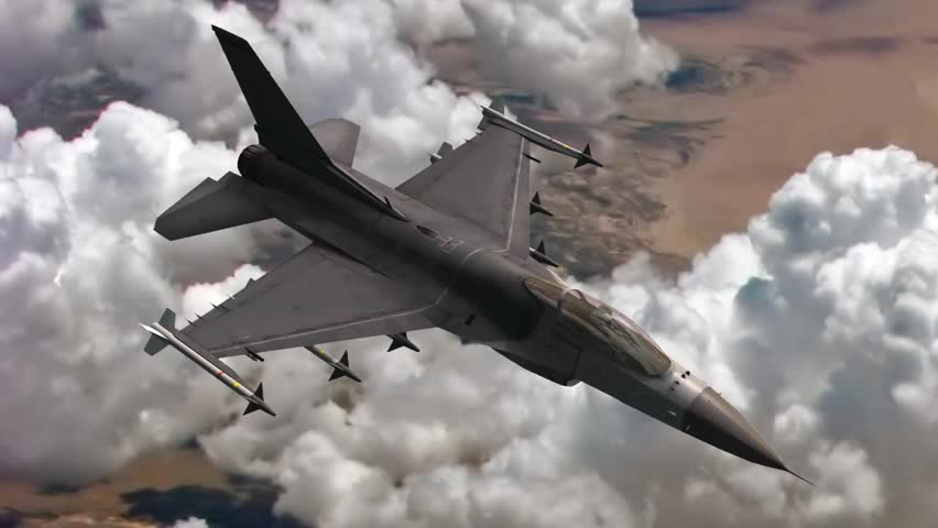 Fighter Jet F-16 Flys Over The Clouds - Close Up Stock Footage Video ...