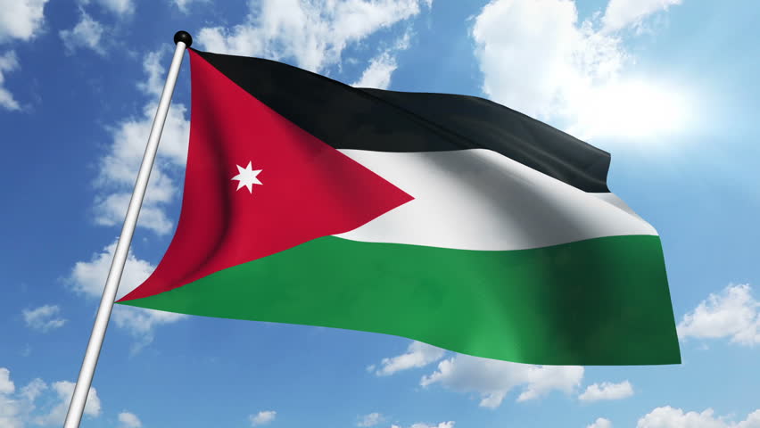 Jordan Flag Waving In Slow Motion Against Blue Sky, Seamlessly Looped ...