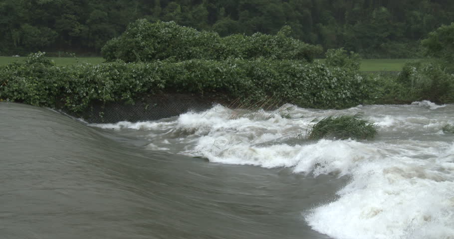 River Flooding During Hurricane Heavy Rain. Flood Waters In Swollen ...