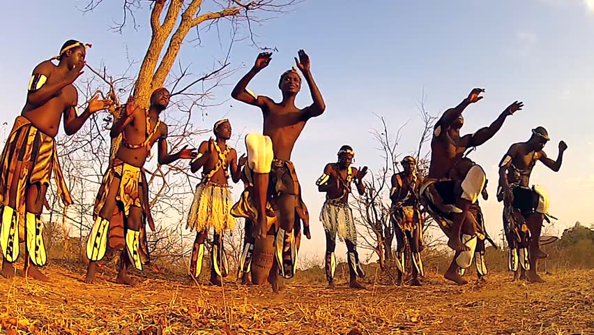 Traditionally Dressed African Tribesmen Of The Herero Tribe Dance And ...