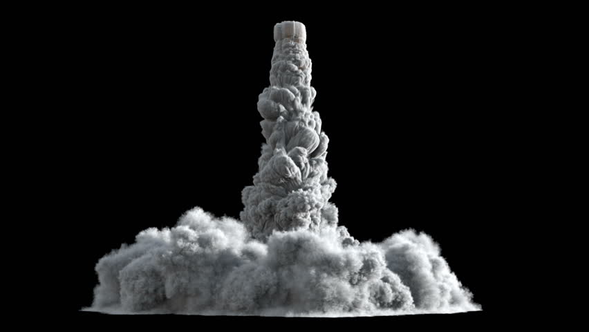 4K Rocket Launch Or Takeoff Smoke And Fire Texture Isolated On Black ...
