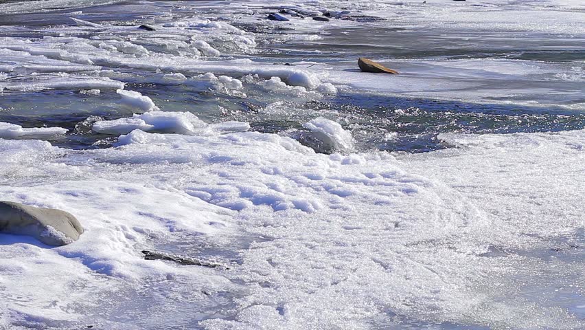 Melting snow turns into a crystal-clear river. - HD stock video clip